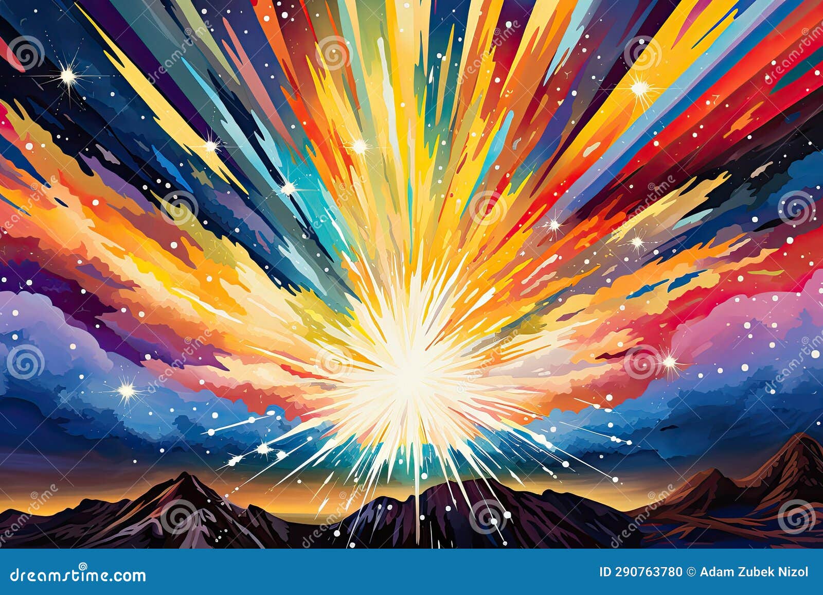 A Colorful Explosion in the Sky Stock Illustration - Illustration of ...