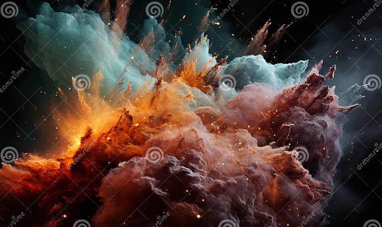 Colorful Explosion of Smoke and Fire on Black Background Stock Image ...