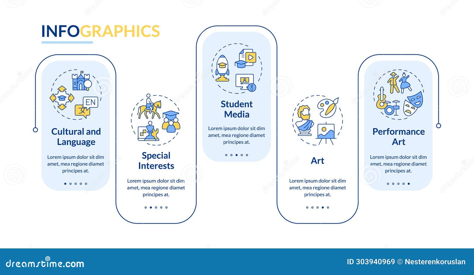 Colorful Extracurricular Activities Layout with Line Icons Stock ...