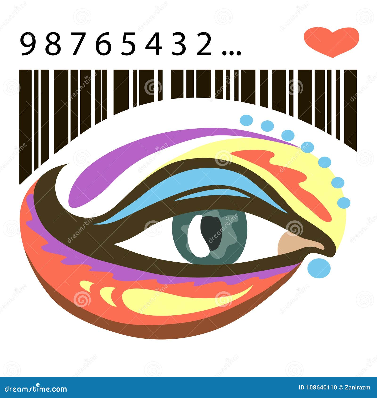 Colorful Eye and Barcode with Heart Stock Vector - Illustration of ...