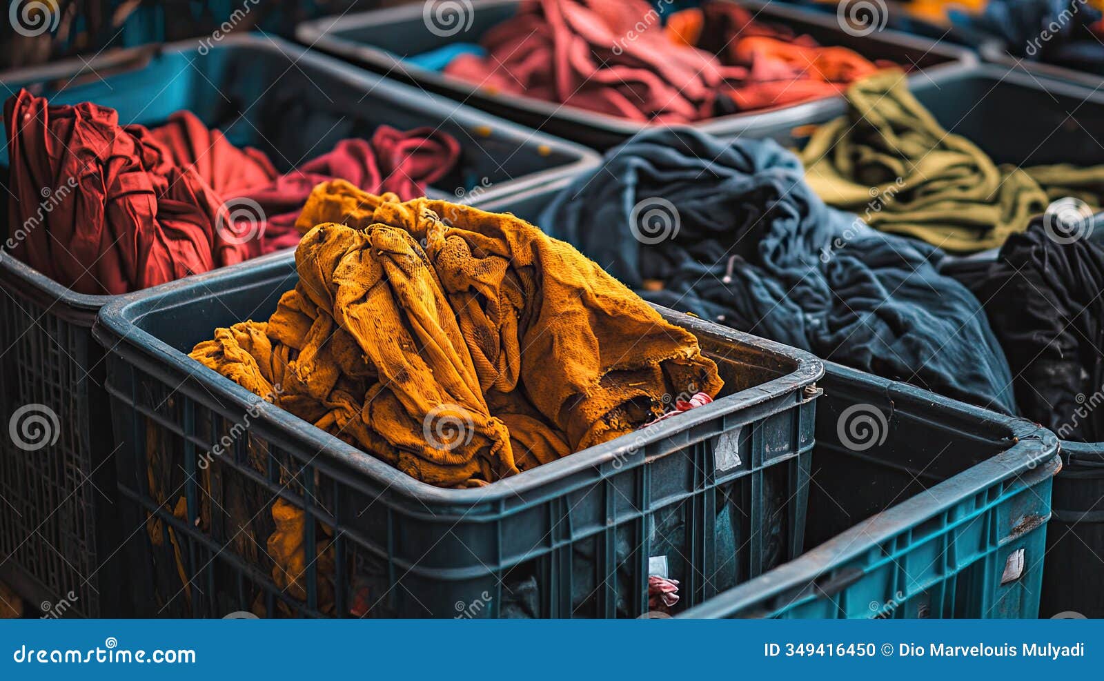 Colorful Fabric In Bins. Textile Dyeing Process. Stock Photo ...