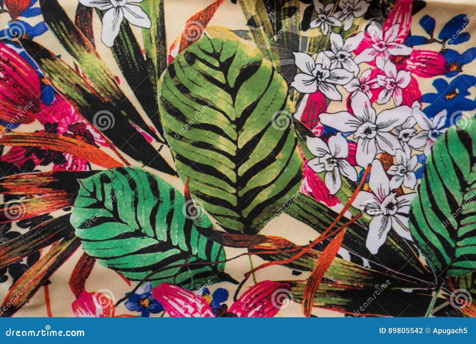 Colorful Fabric with Floral Print Stock Photo - Image of orange, bright ...