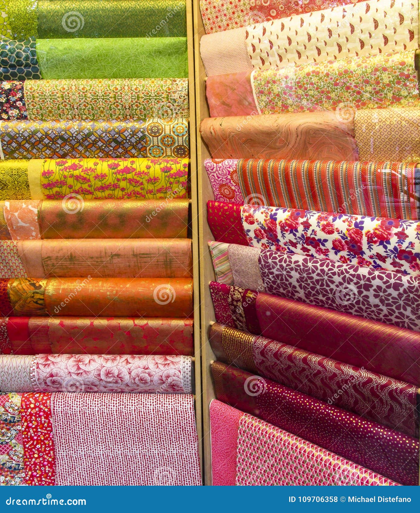 Colorful Fabric Sample Rack Stock Photo - Image of hanging, material ...
