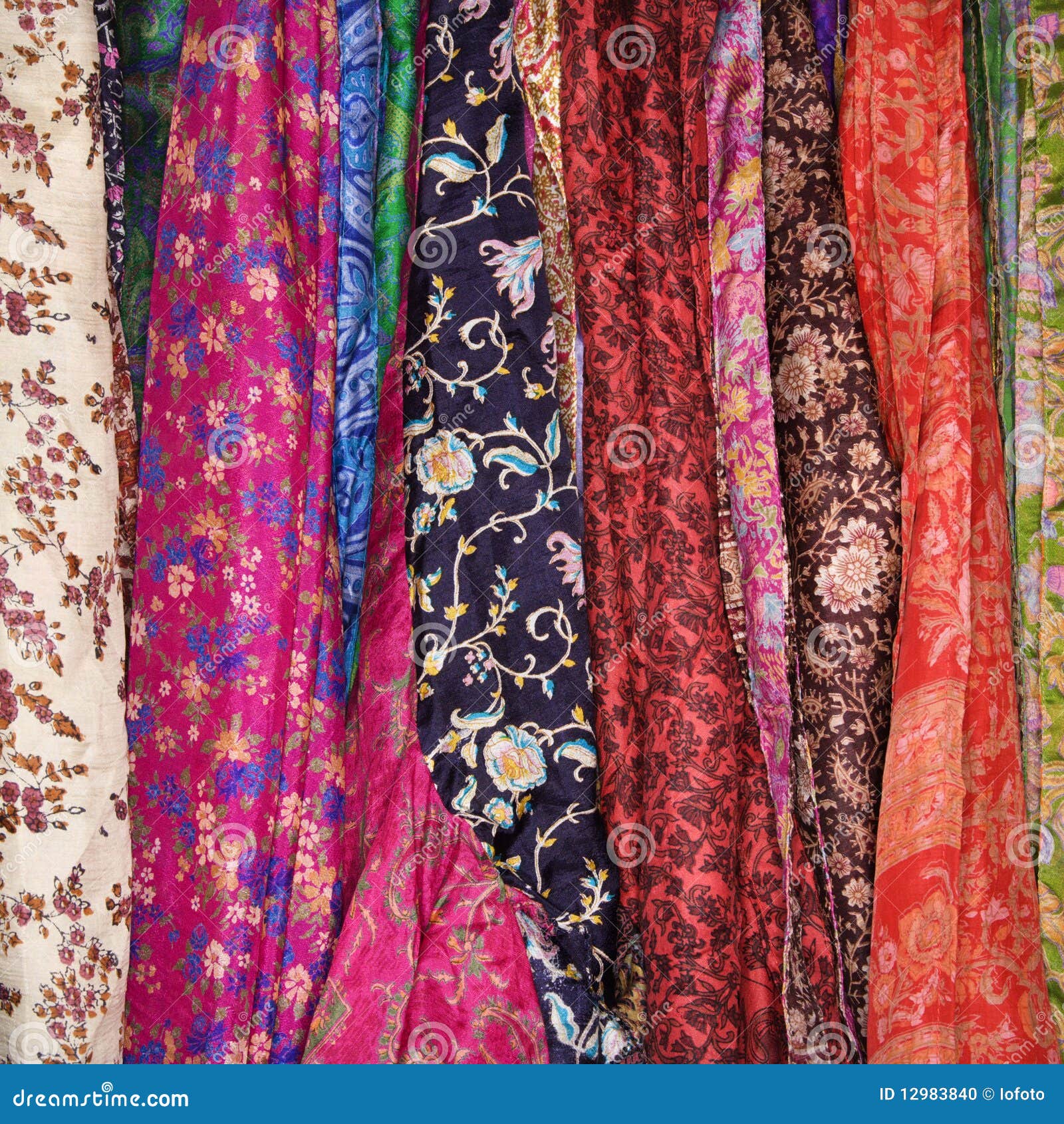 Colorful Fabric and Scarves Stock Photo - Image of hanging, interiors ...