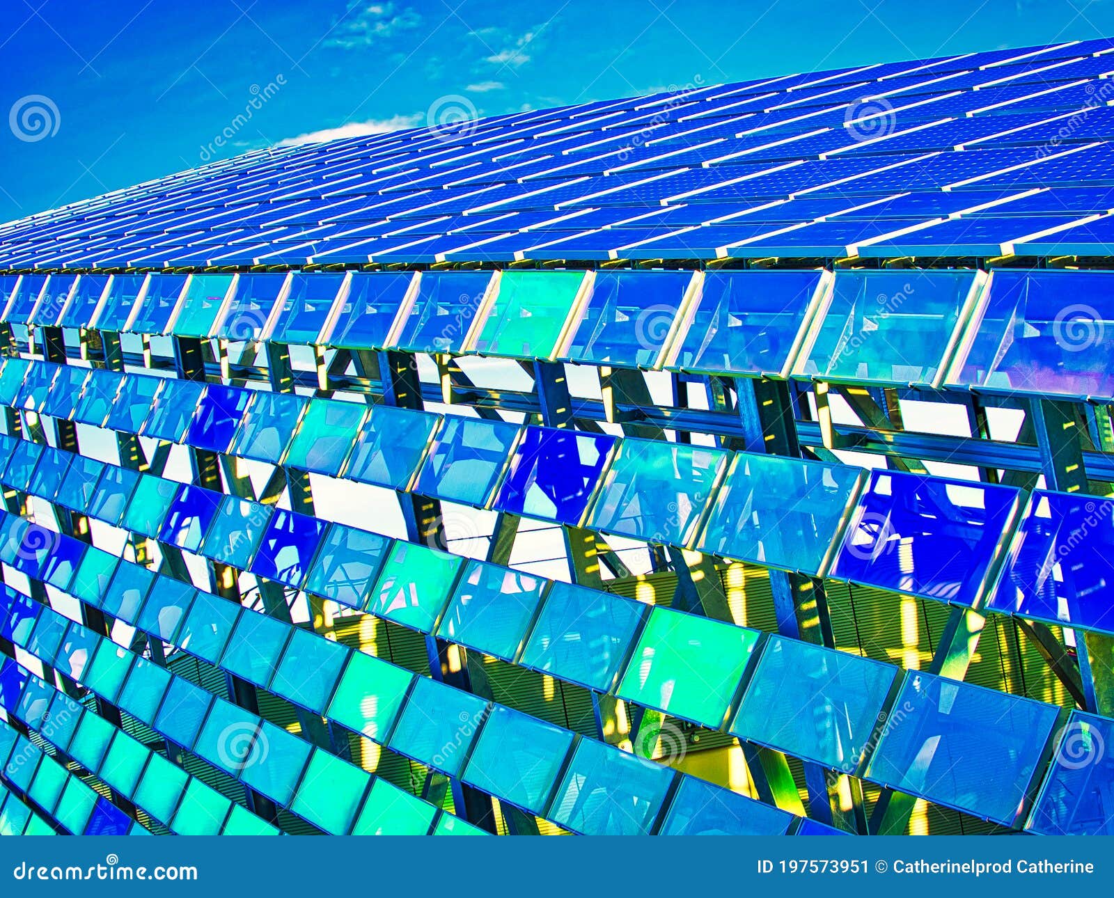 Colorful Facade of a Building with a Vibrant Rectangular Window Pattern ...