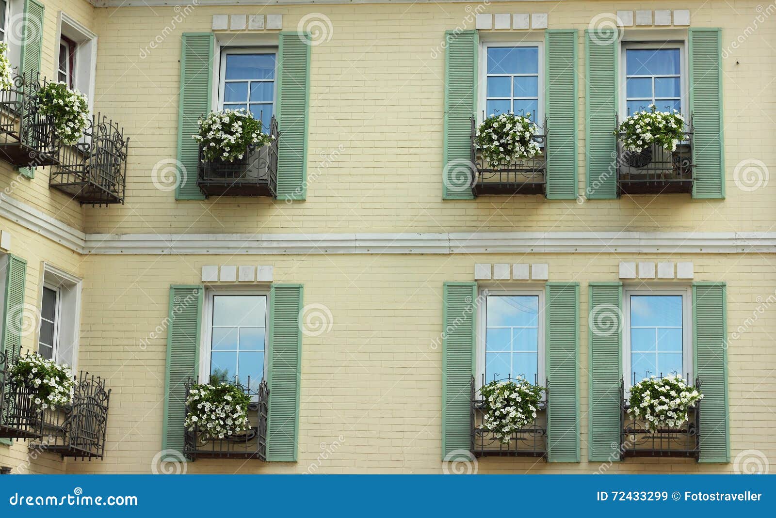 Colorful facades stock image. Image of flower, shutters - 72433299