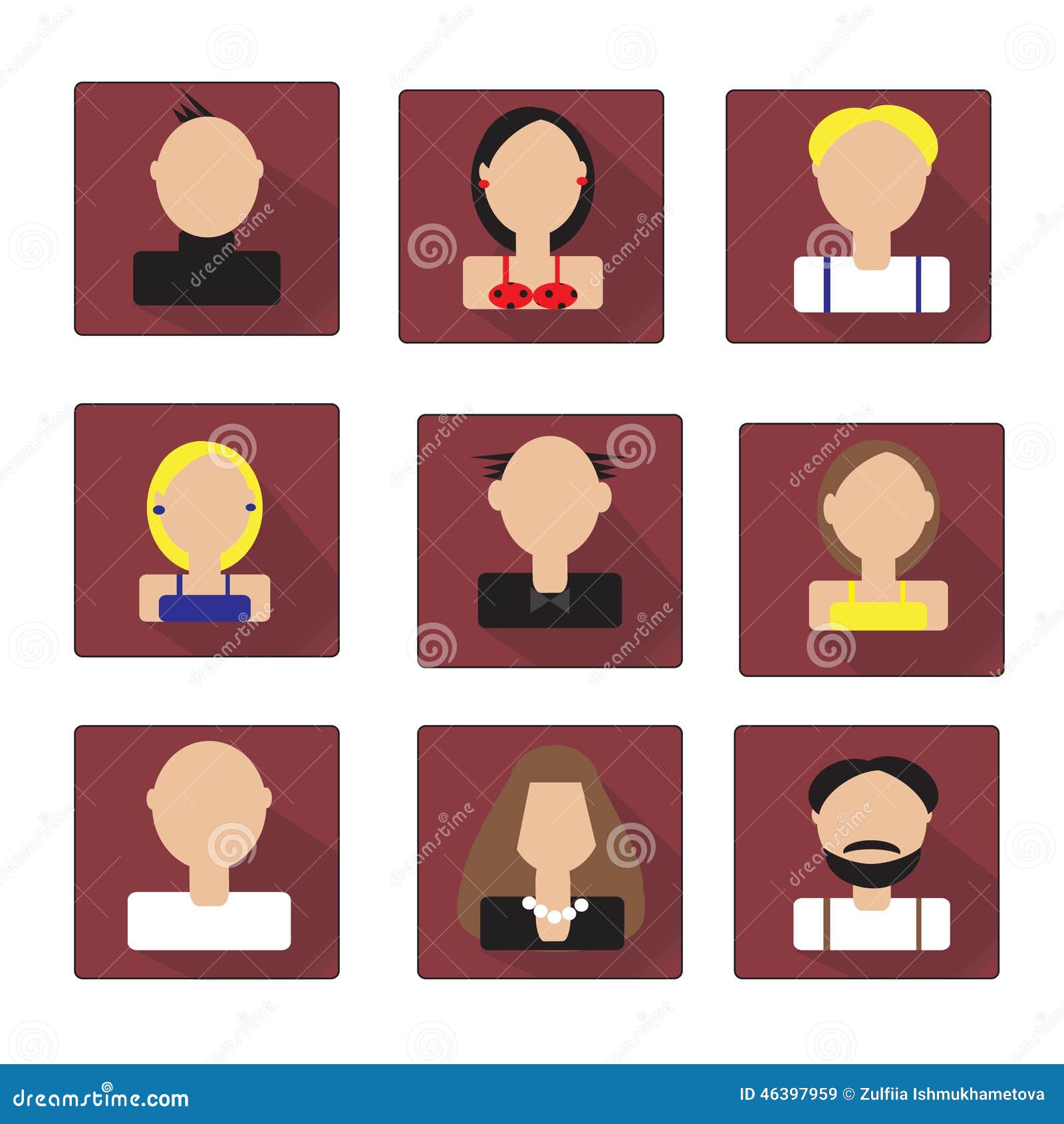 Colorful Faces Icons Set in Flat Style Stock Vector - Illustration of ...