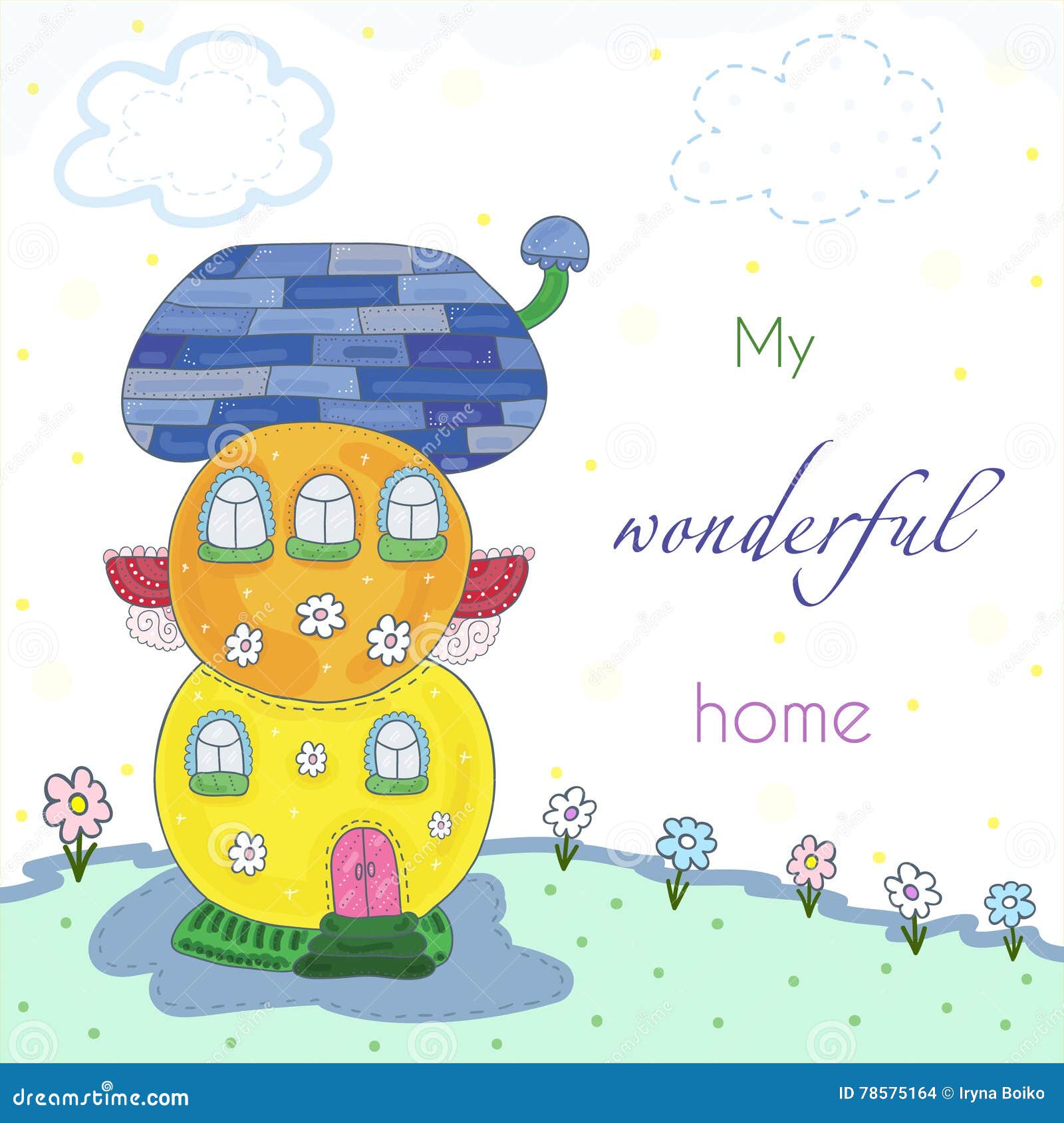 Colorful Fairy House in the Meadow. Sample Comic Illustration. Stock ...