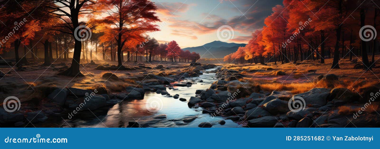 Colorful Fall Foliage in a Serene Forest Setting Stock Illustration ...