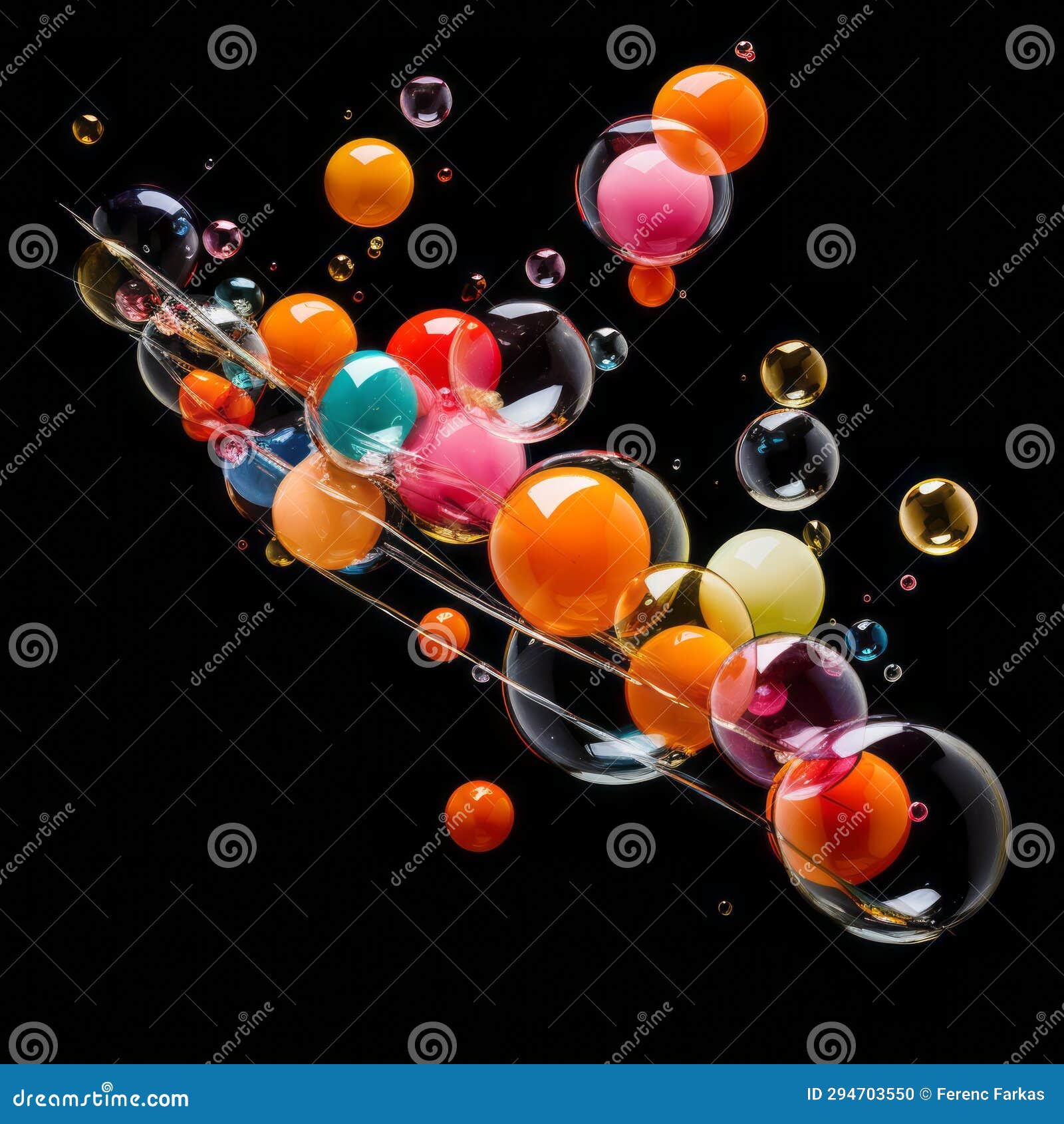 Colorful Falling Bubbles in Abstact Style. Black Background Stock ...