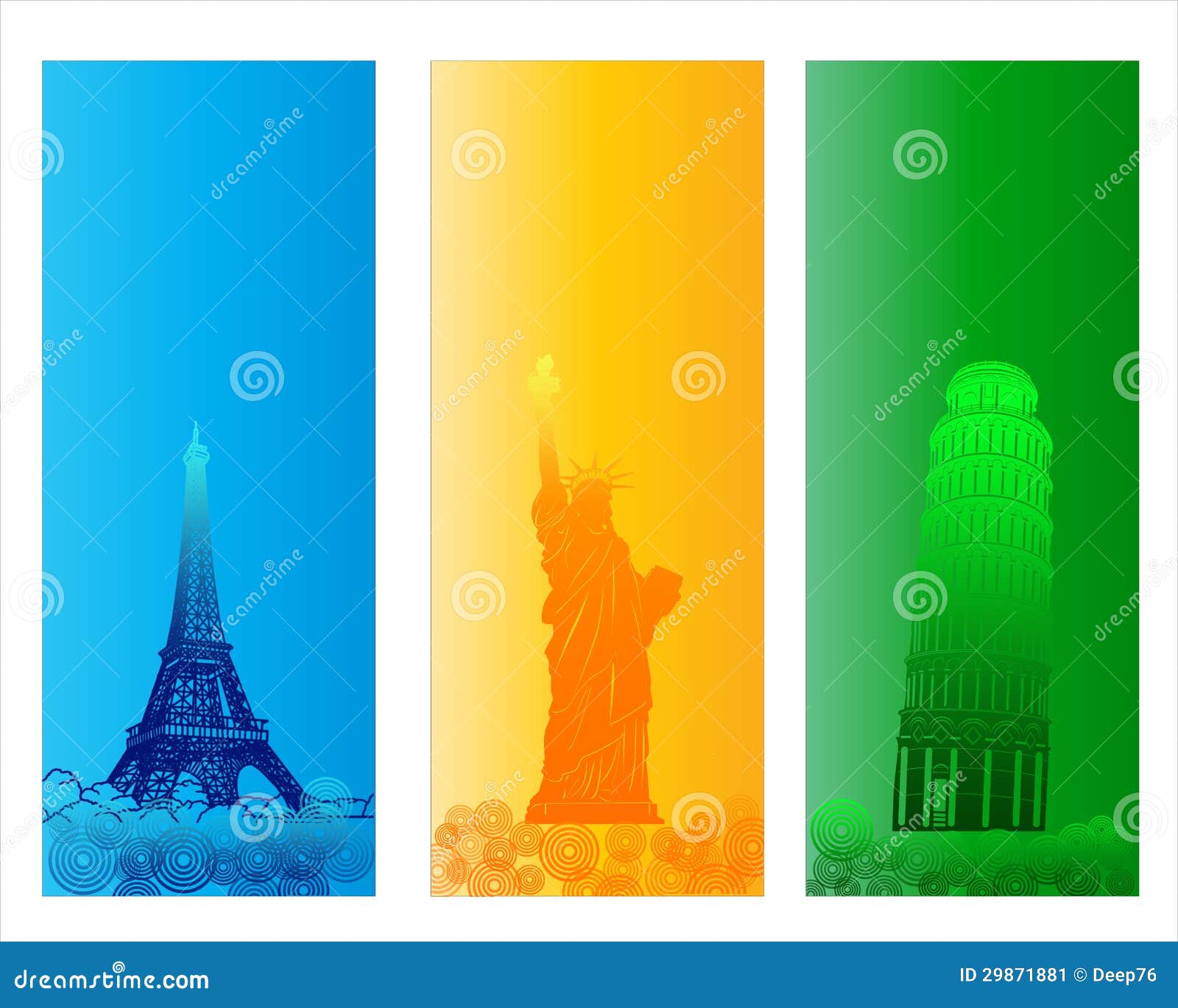 Colorful Famous City Banner Stock Illustration - Illustration of blue ...