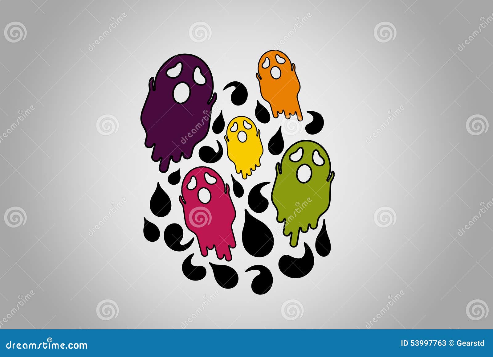 Colorful Fantasy Ghosts on White Background Stock Illustration ...