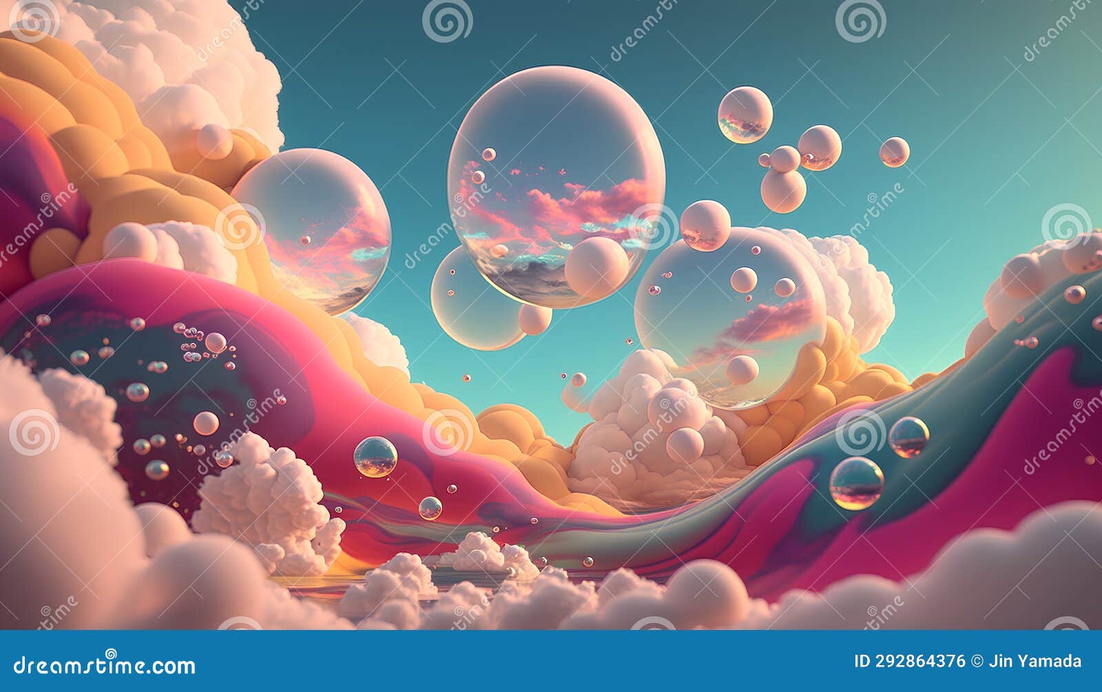 Colorful Fantasy Landscape with Clouds and Planets. 3d Render ...