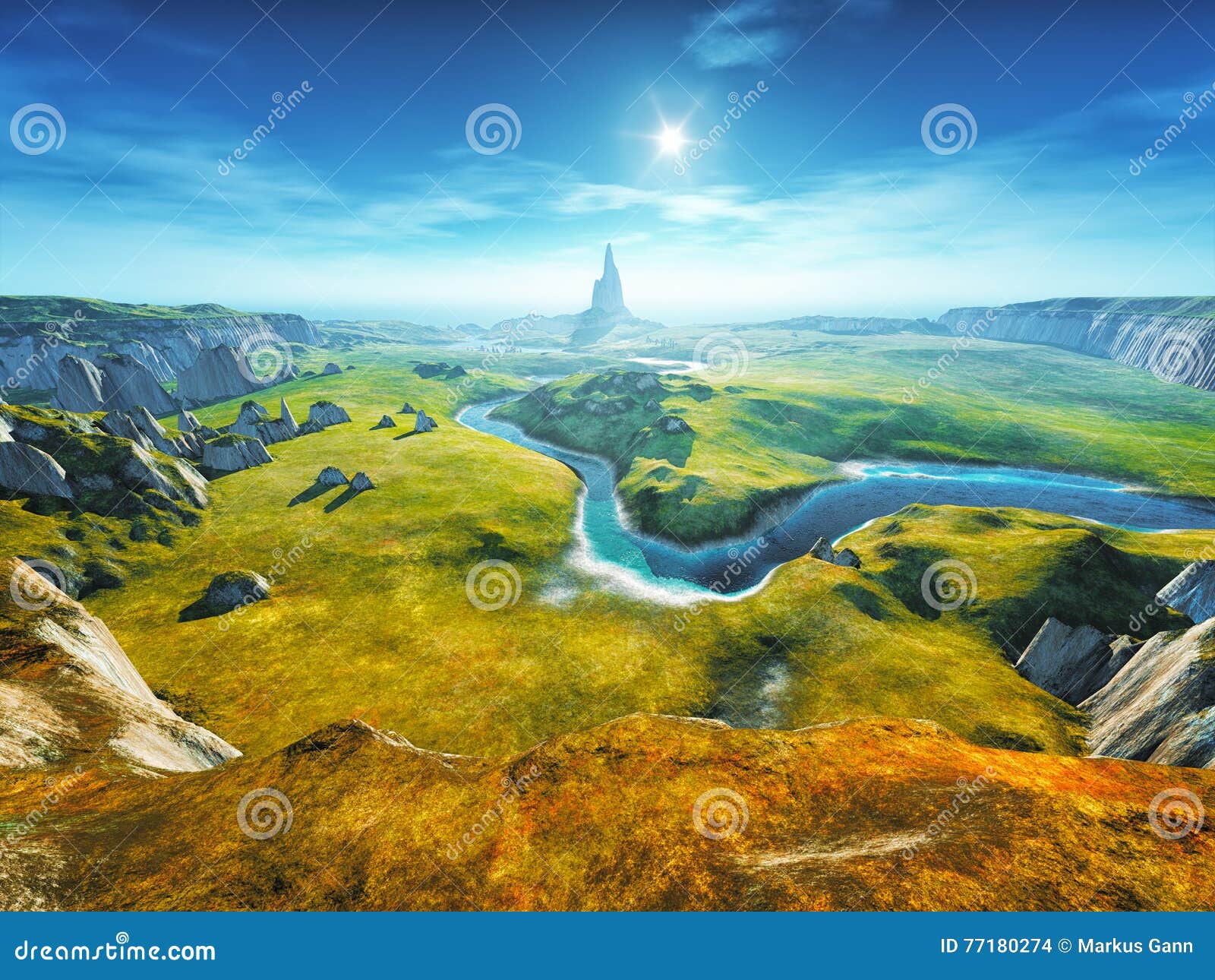 A Colorful Fantasy Landscape Stock Illustration - Illustration of ...