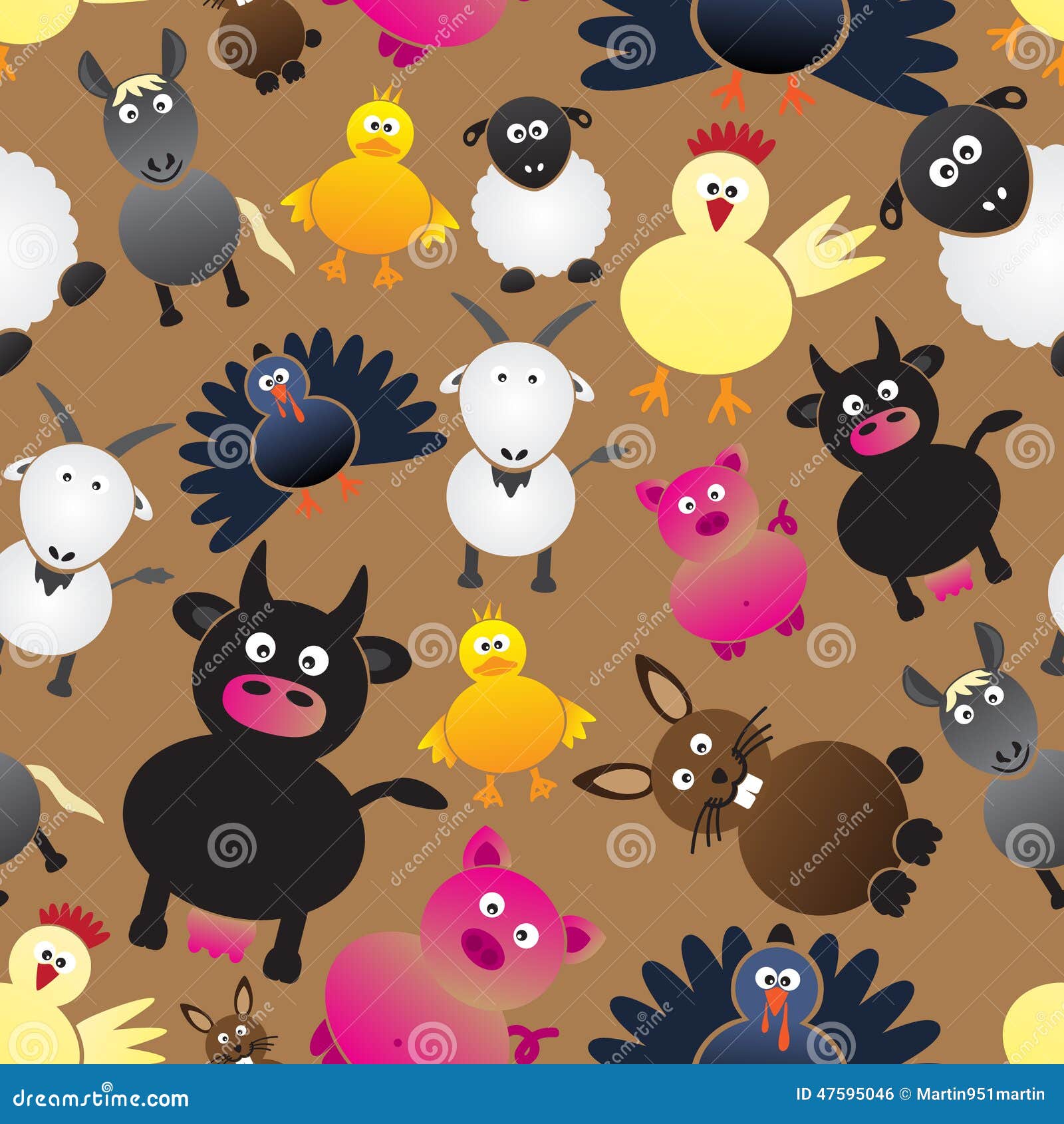 Colorful Farm Animals Simple Icons Seamless Pattern Stock Vector ...