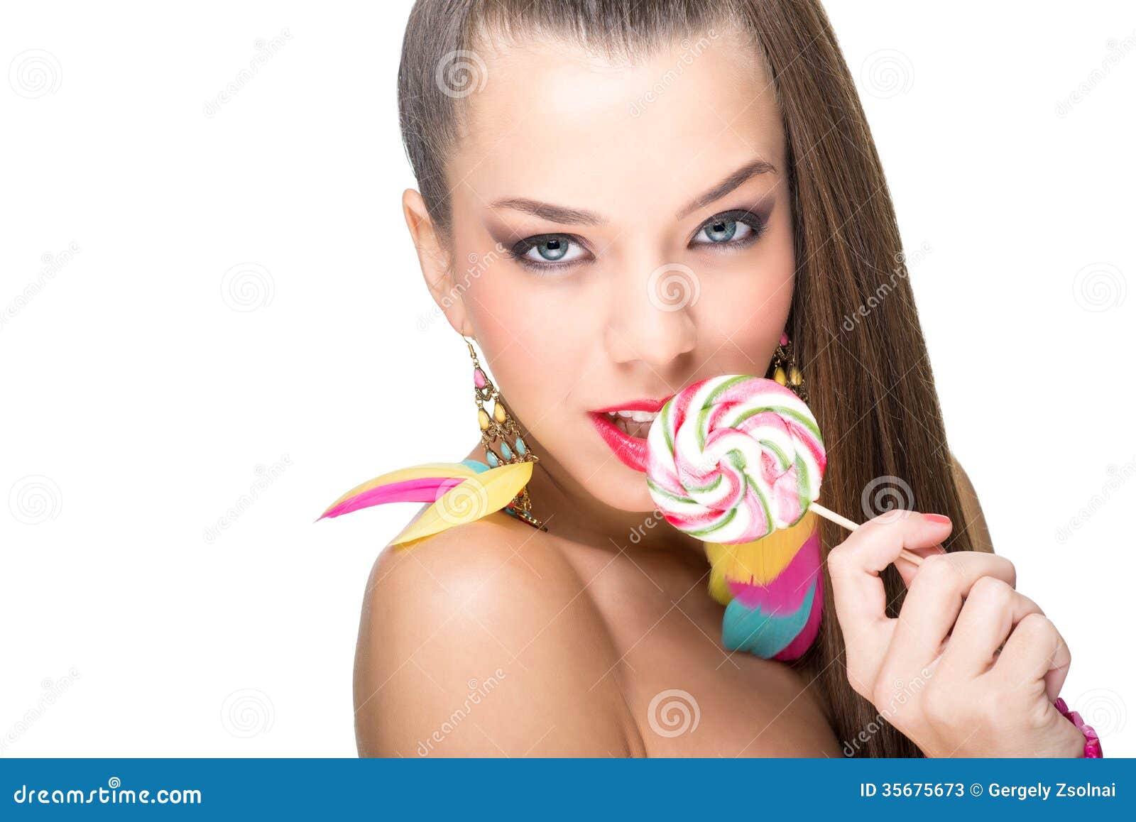 Colorful Fashion Model with Lollipop Stock Image - Image of looking ...