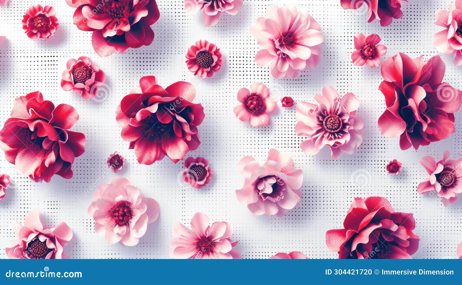 Colorful Fashion Plastic Flowers Halftone Pattern on a White Background ...