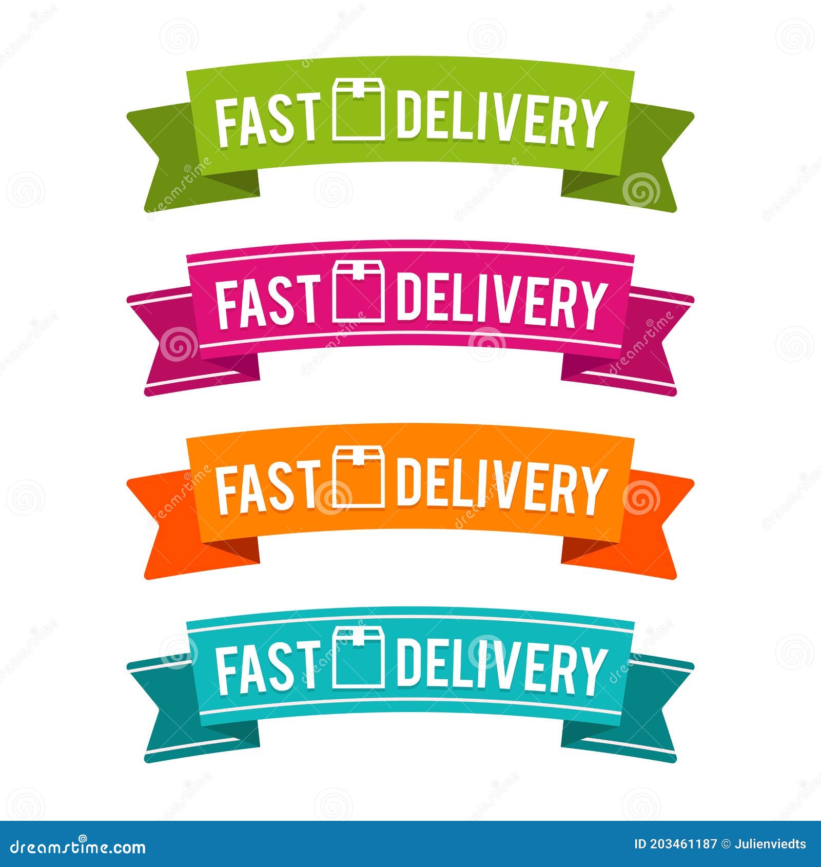 Colorful Fast Delivery Ribbons on White Background Stock Illustration ...