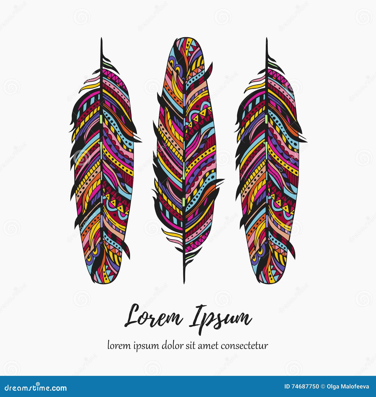 Colorful Feather Boho Illustration Stock Vector - Illustration of ...