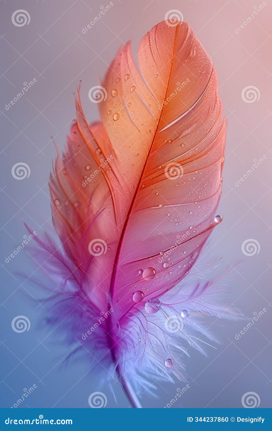 A Colorful Feather Floating in the Air, a Solid Color Background, a ...
