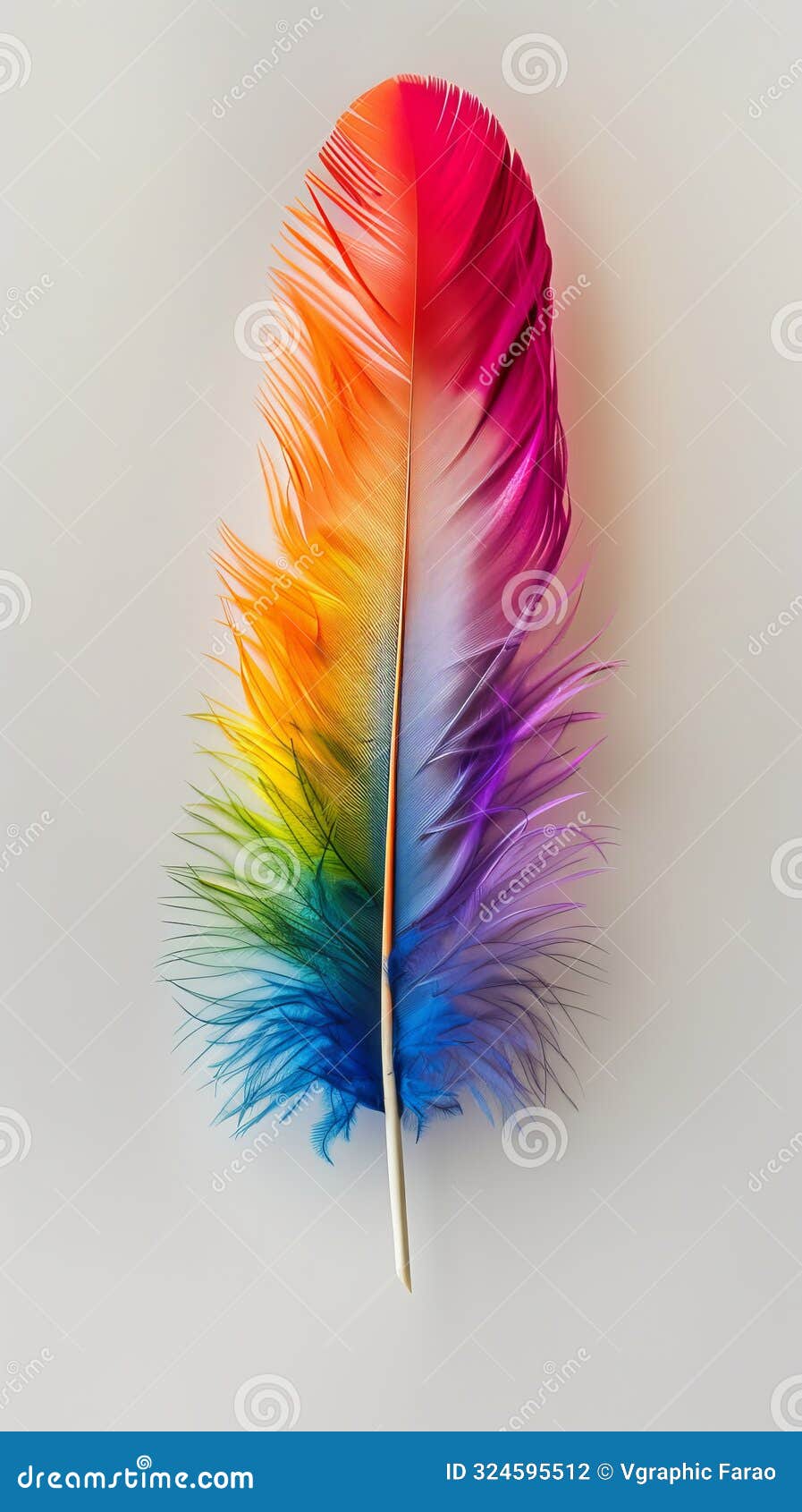 Colorful Feather with Gradient Rainbow Hues on a White Background Stock ...