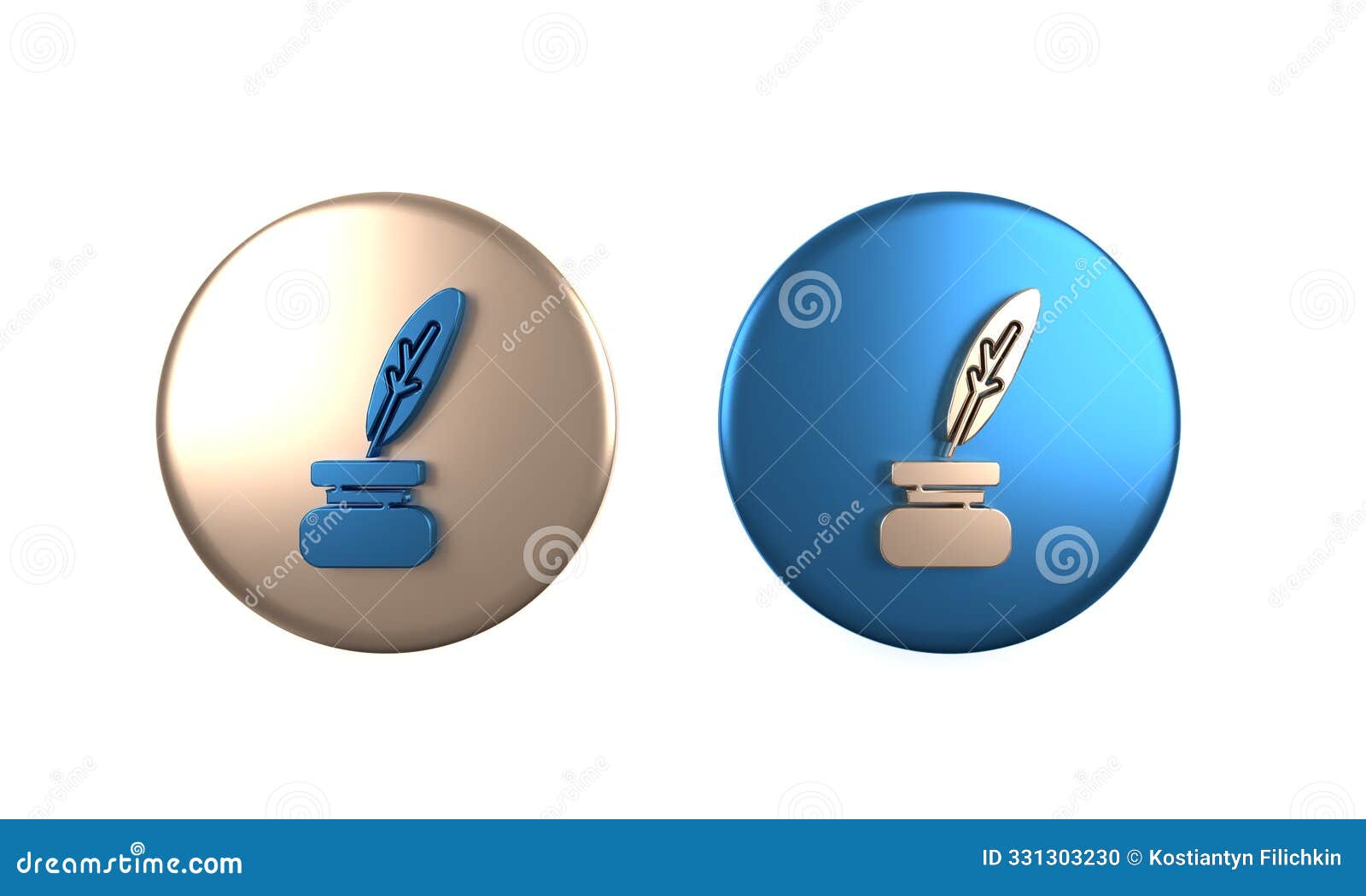 Colorful Feather and Inkwell Icon Isolated on White Background. Circle ...