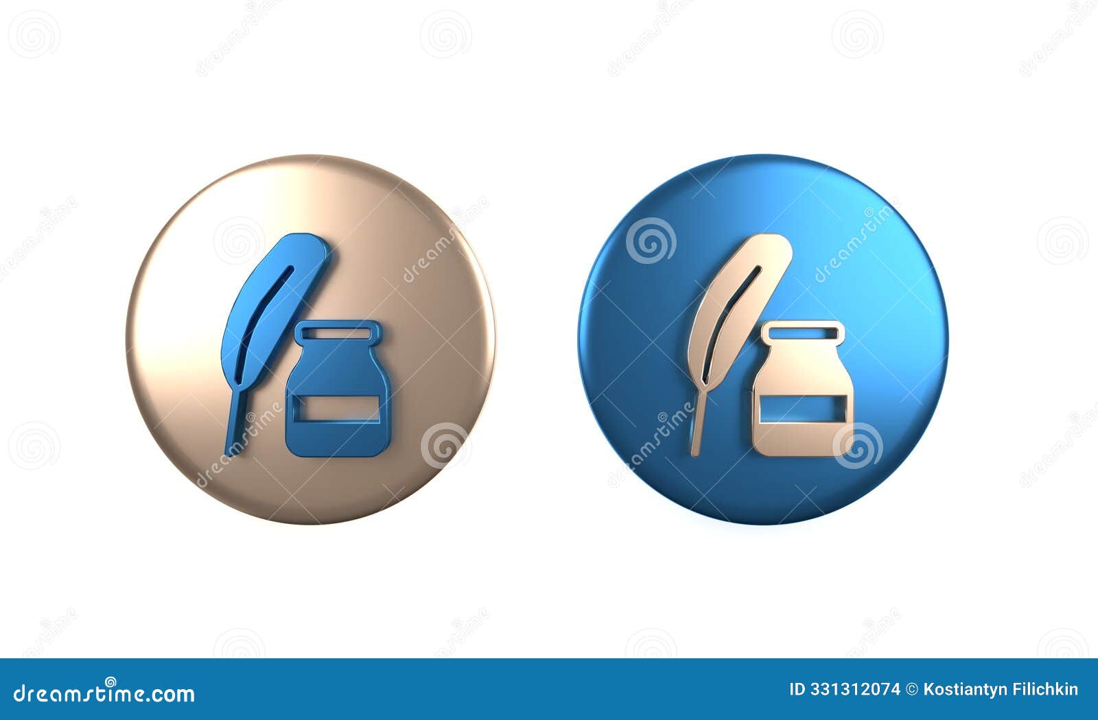Colorful Feather and Inkwell Icon Isolated on White Background. Circle ...