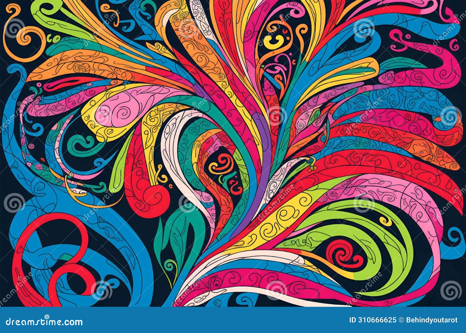 Colorful Feather Wave Pattern on Black Background Stock Illustration ...