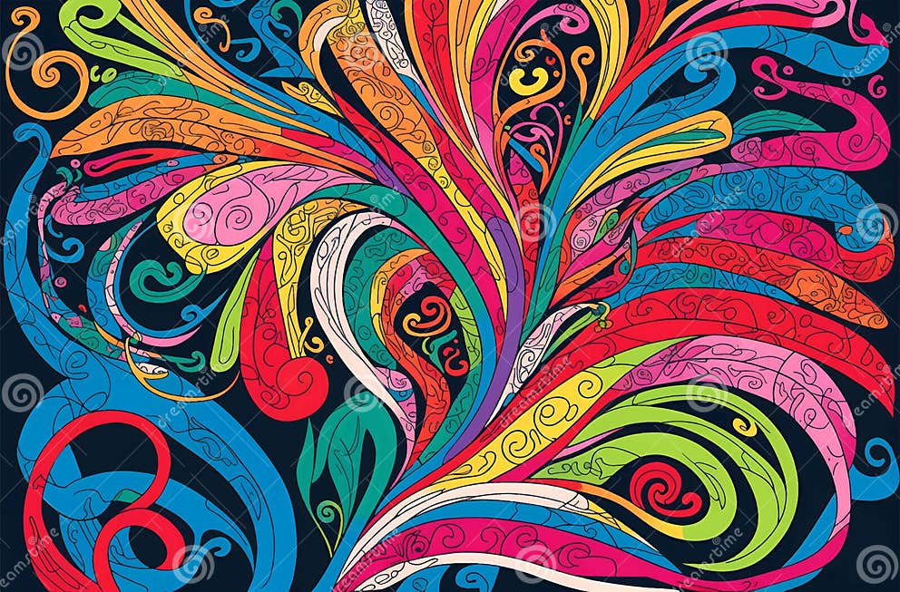 Colorful Feather Wave Pattern on Black Background Stock Illustration ...
