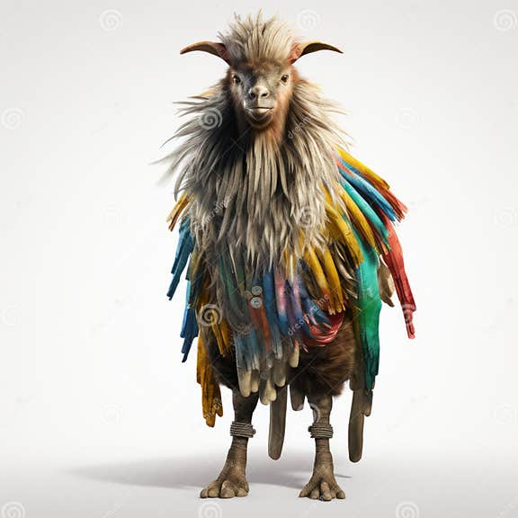 Colorful Feathered Goat in Unreal Engine Style Stock Illustration ...