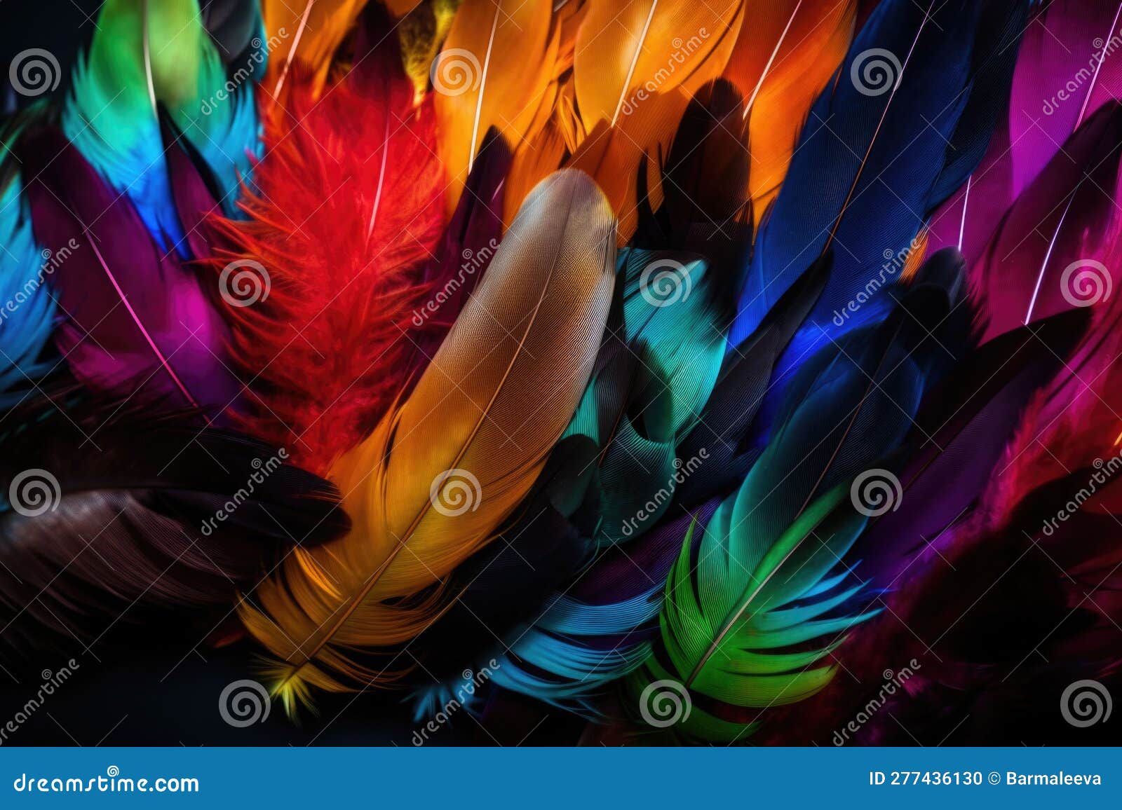 Colorful Feathers Background. Feather Pattern. Collage Print with ...