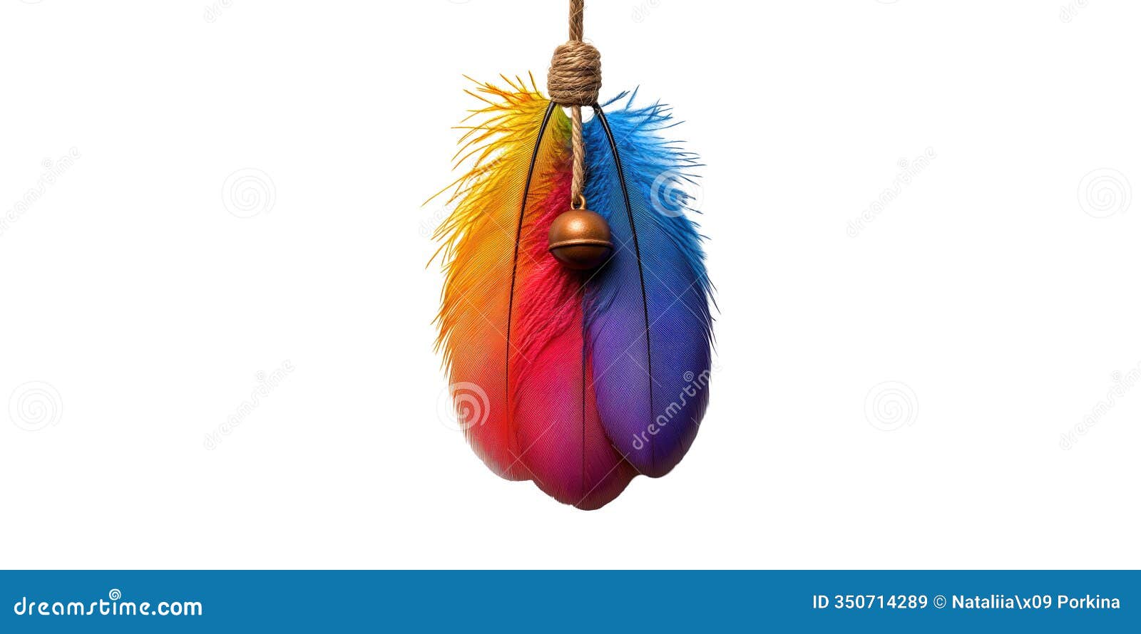 Colorful Feathers with Bell Hanging Isolated on Transparent Background ...