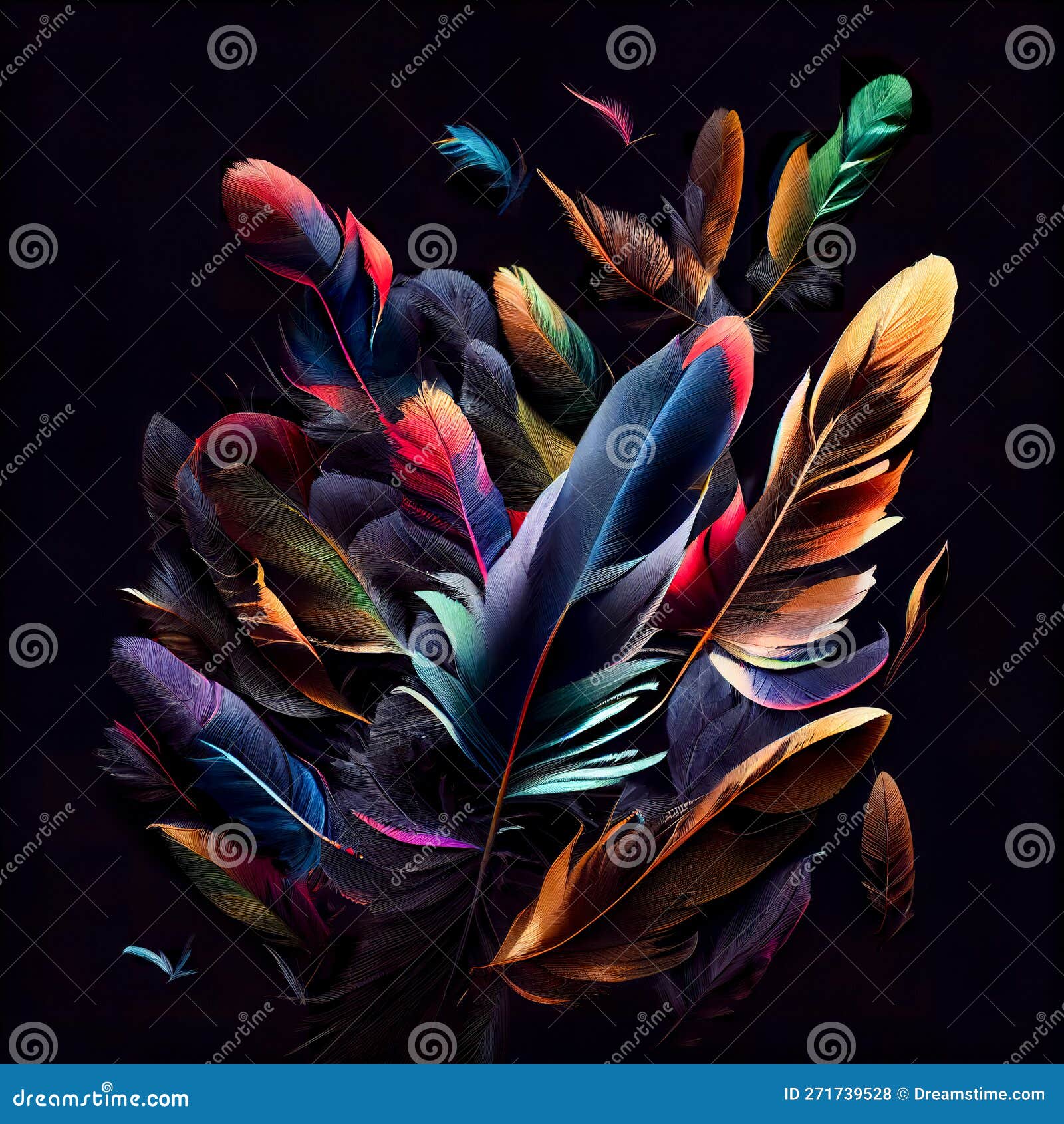 Colorful Feathers on a Black Background. Multicolored Feathers Stock ...