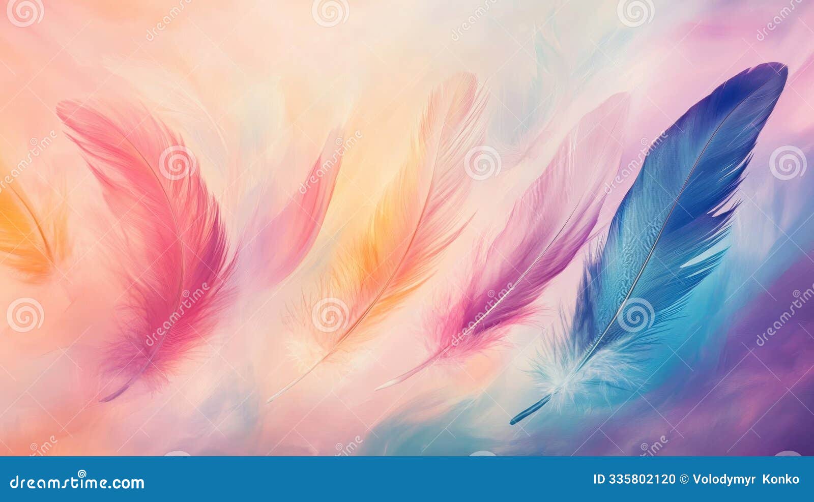 Colorful Feathers Floating with Pastel Gradient Background, Peaceful ...