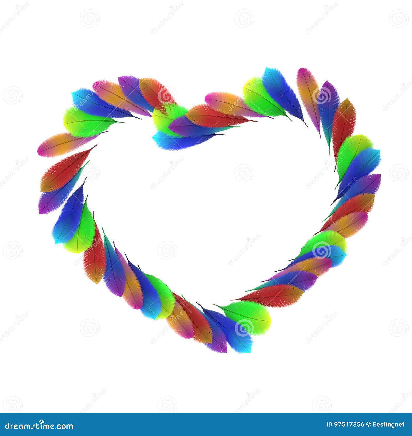 Colorful Feathers. Heart Frame. on White Background Stock Illustration ...