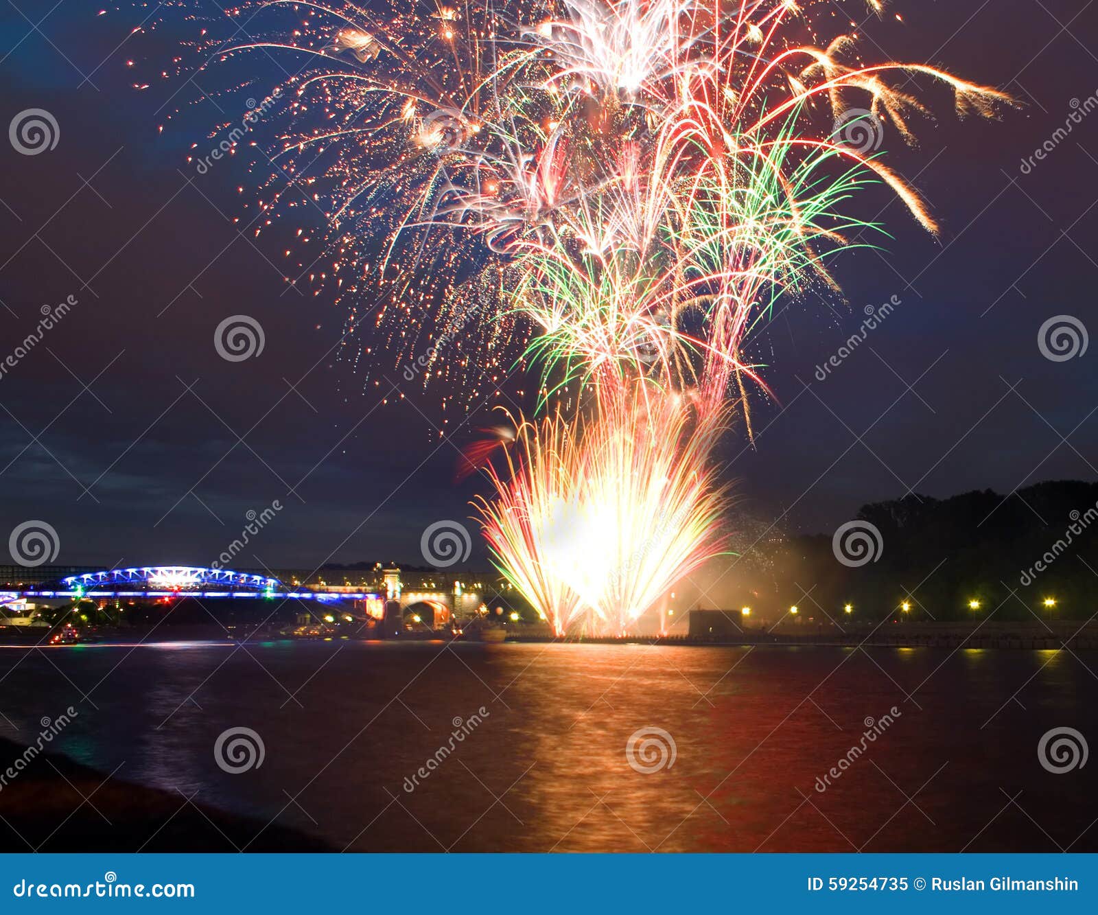 Colorful Festival Fireworks at the River Stock Image - Image of city ...