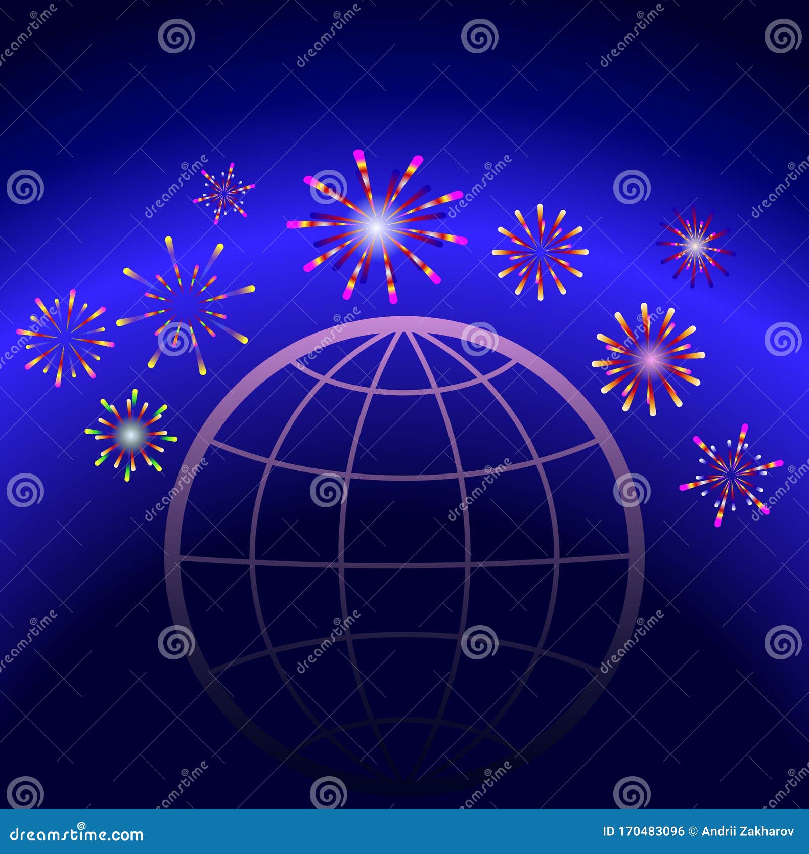 Colorful, Festive Fireworks Around the Globe. Vector Stock Vector ...