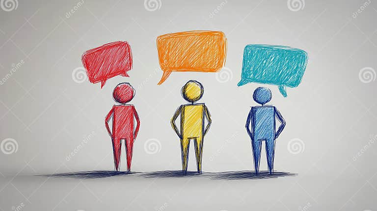 Colorful Figures Communicate with Speech Bubbles, Representing Dialogue ...