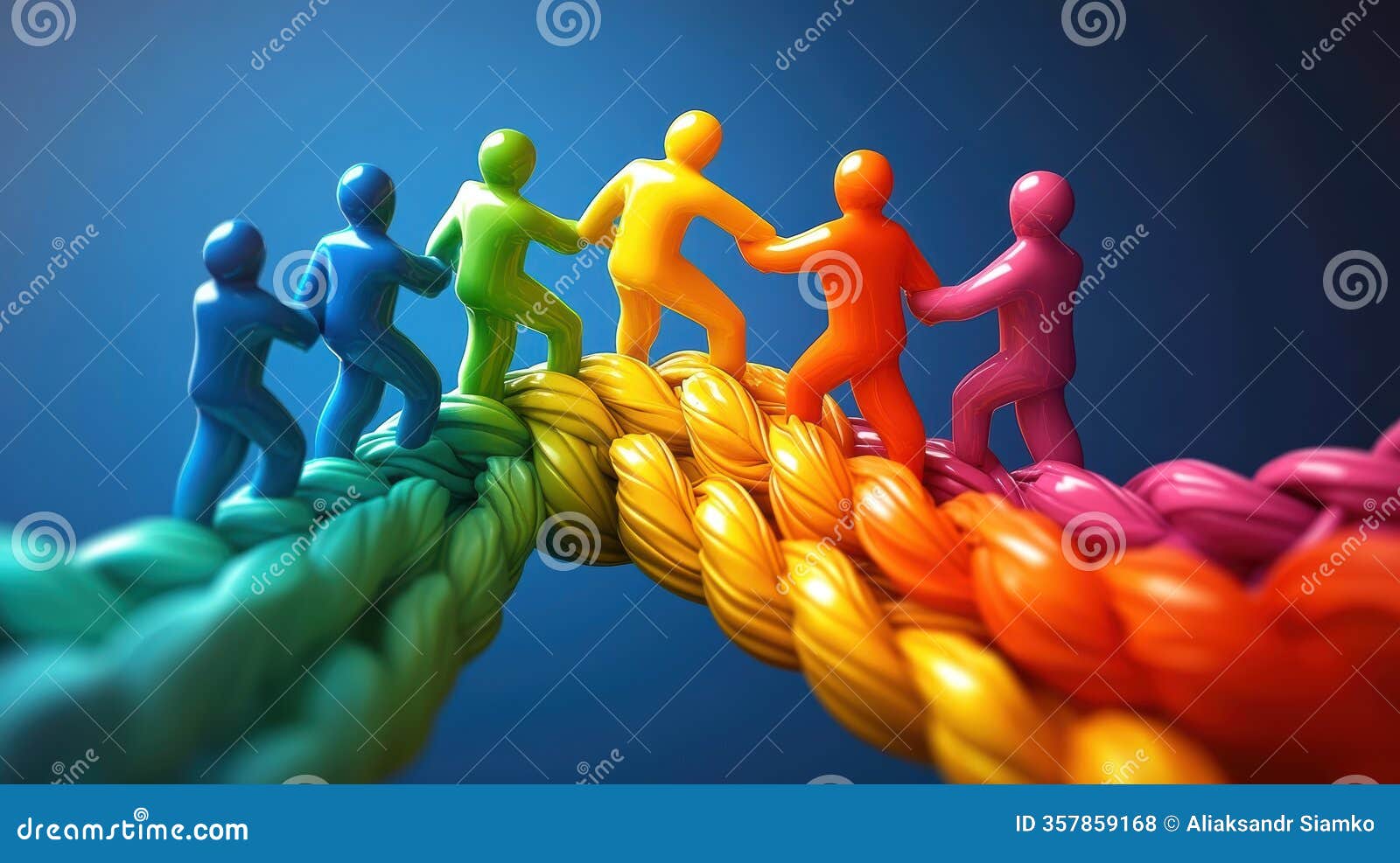 Colorful Figures Helping Each Other Across Intertwined Ropes of Unity ...