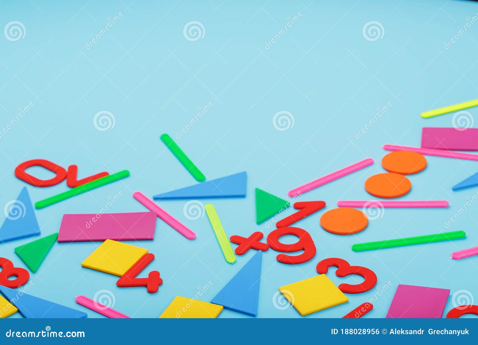 Colorful Figures and Numbers for Children on a Blue Background. a Tool ...