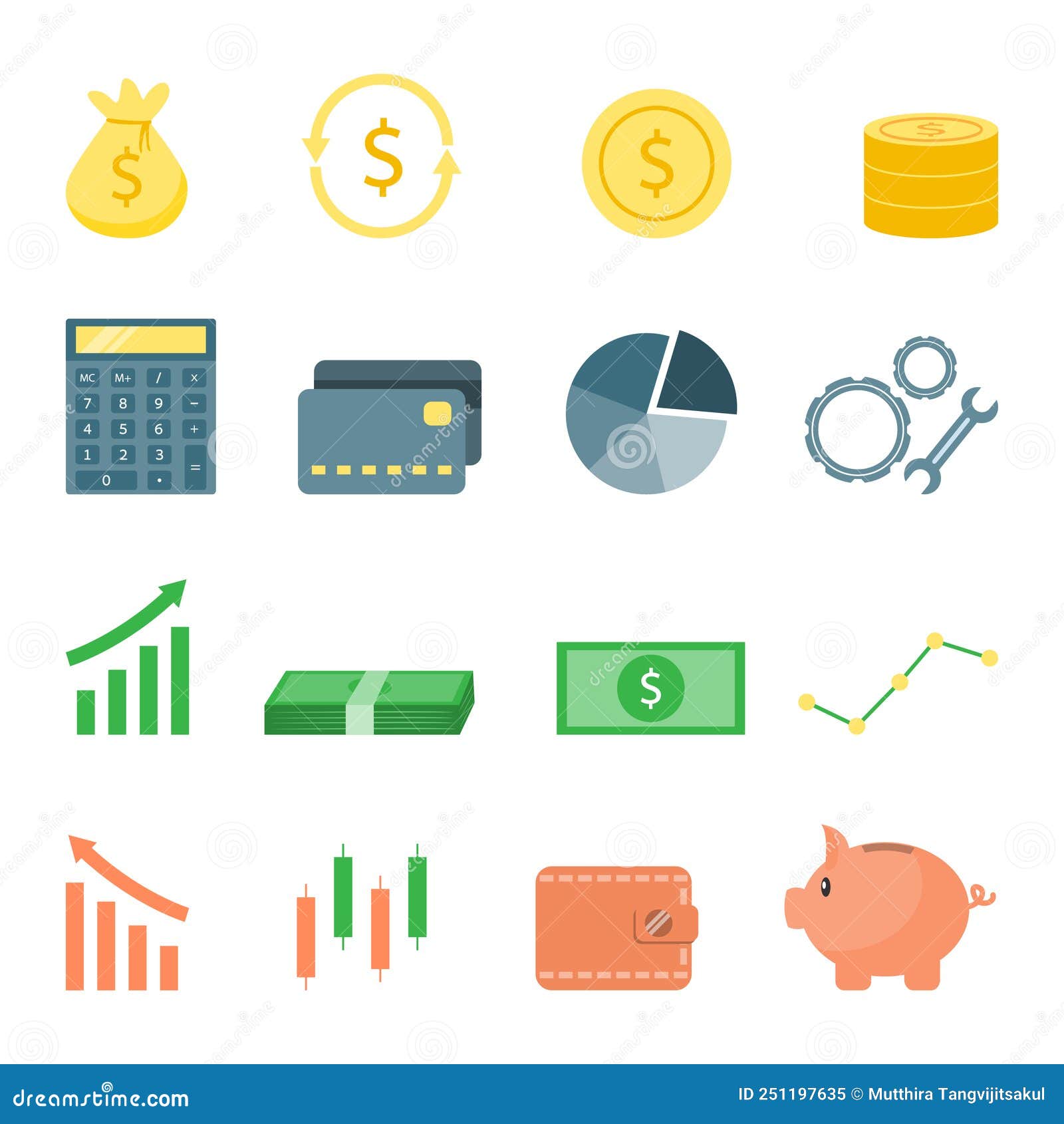 Colorful Finance and Business Icon Flat Vector Stock Vector ...