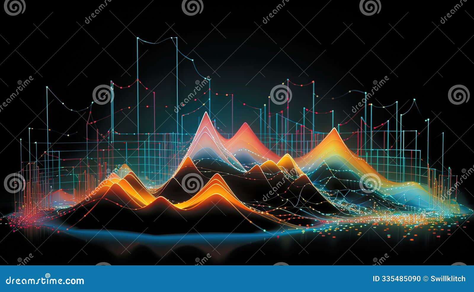 Colorful Finance Graph and Chart with Mountain Shaped Bars. Stock Photo ...