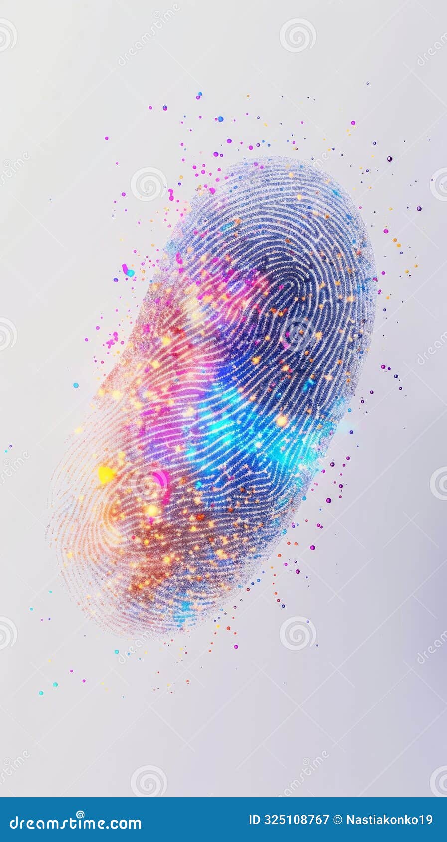 Colorful Fingerprint with Vibrant Light Particles on White Background ...