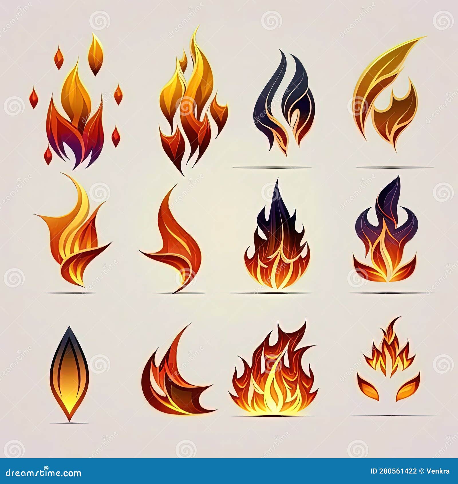 Colorful Fire Illustrations in a White Background Stock Illustration ...