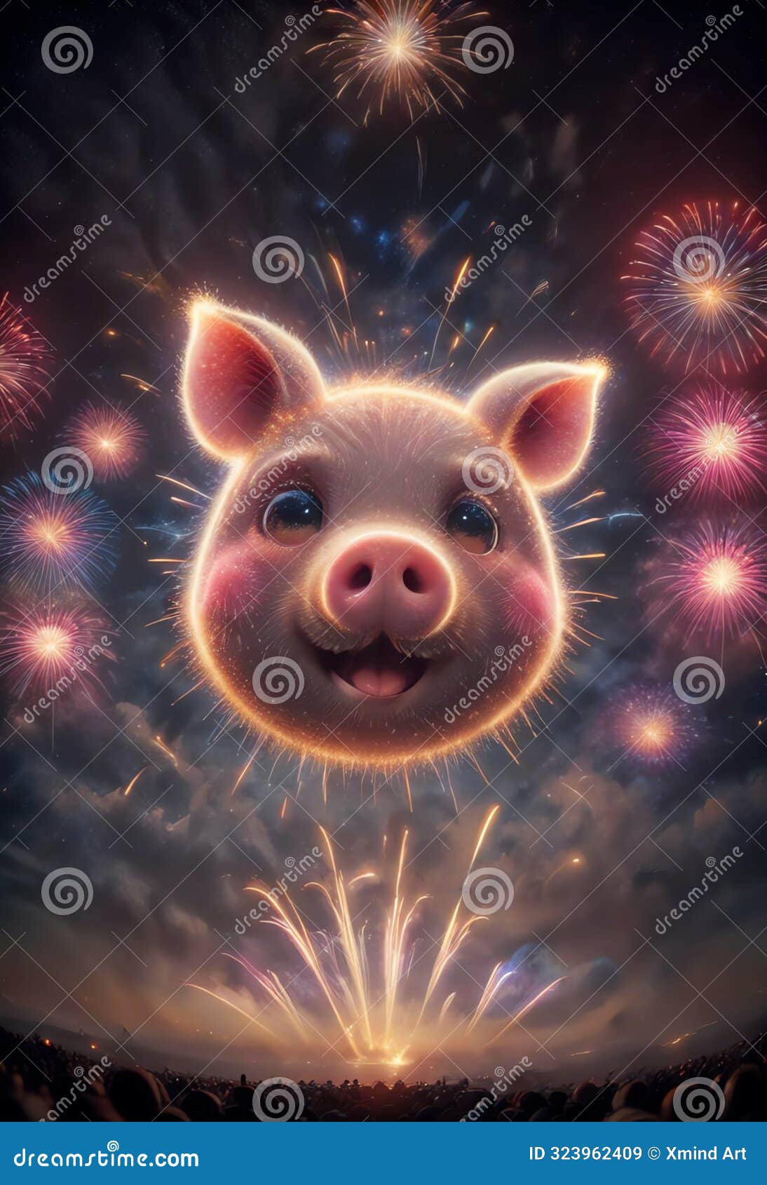 Colorful Fire Work Party with Cute Pig Face Stock Illustration ...