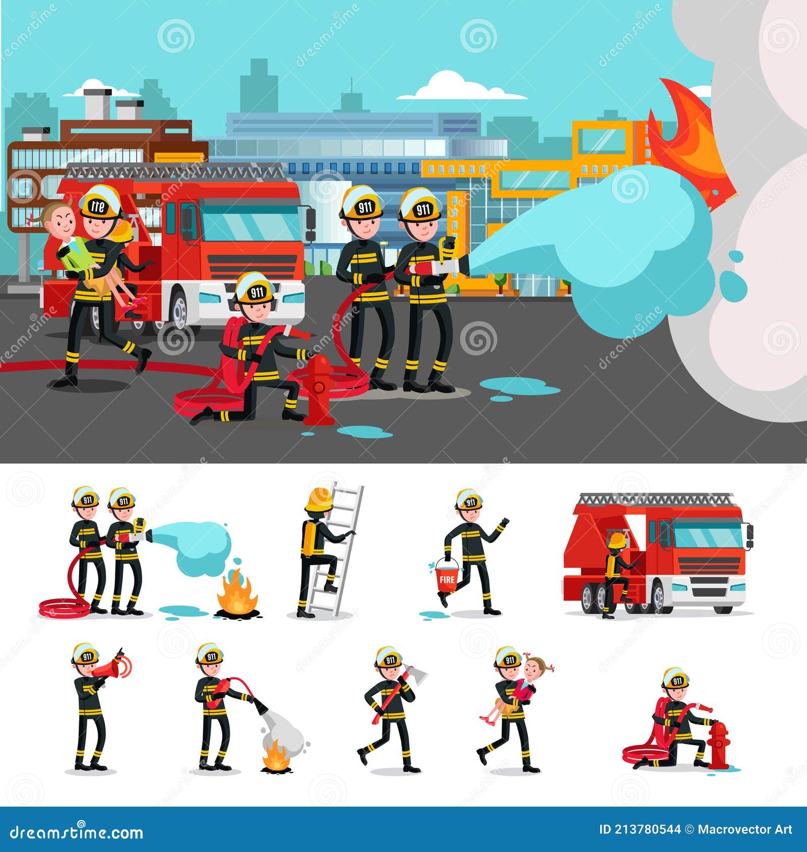 Colorful Firefighting Composition Stock Vector - Illustration of ...