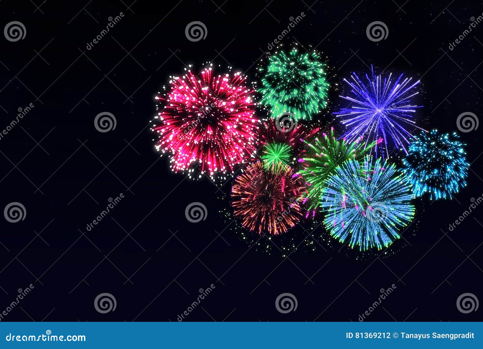Colorful Firework on Midnight Blue Sky Stock Illustration ...