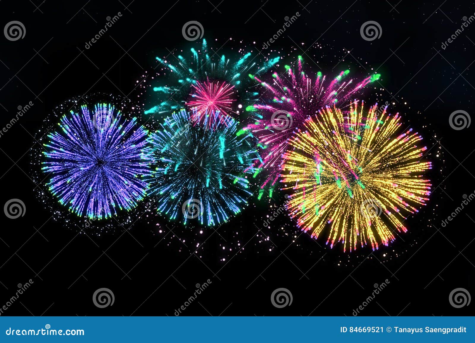 Colorful Firework on Midnight Blue Sky Stock Illustration ...