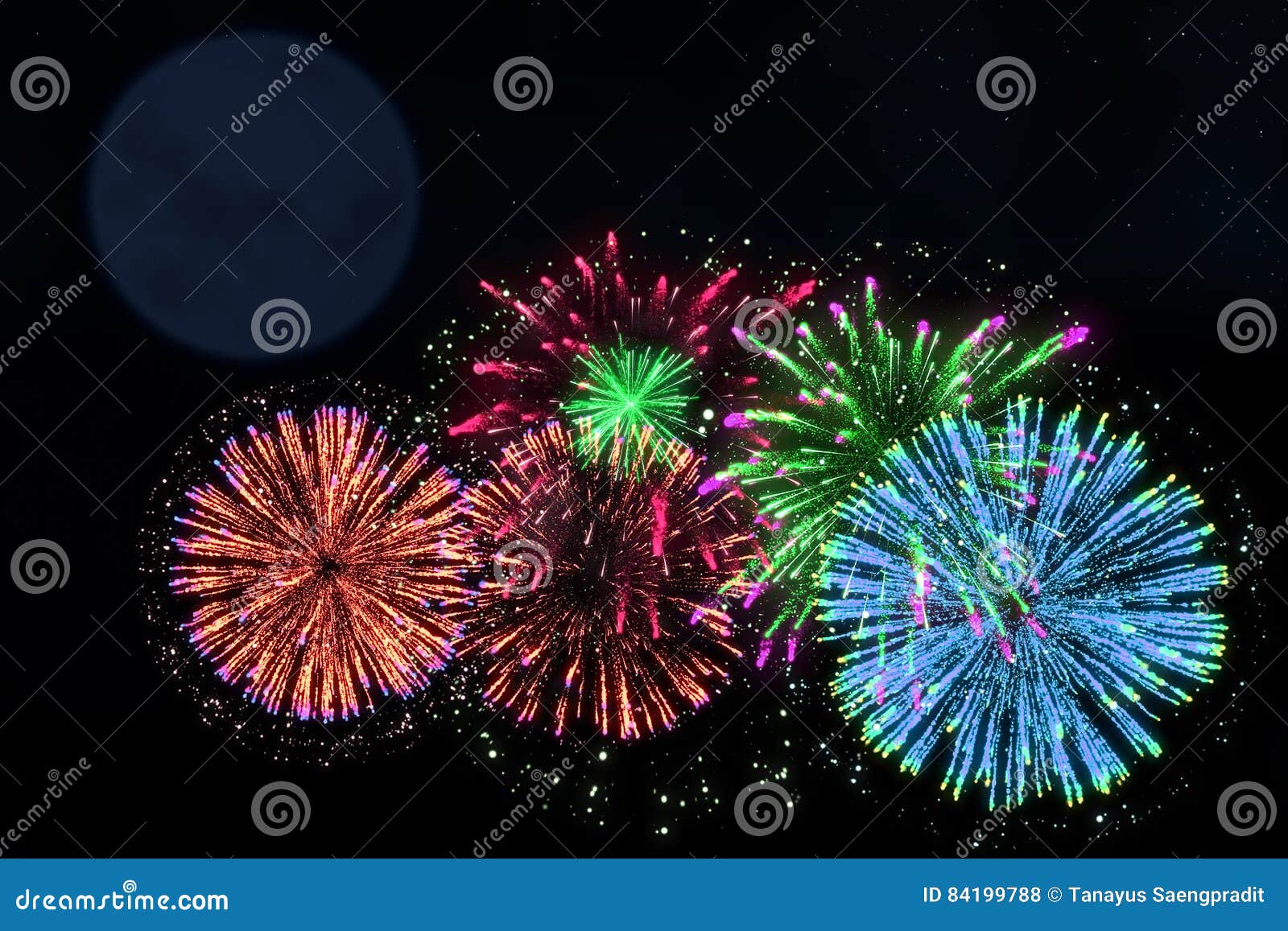 Colorful Firework on Midnight Blue Sky Stock Illustration ...