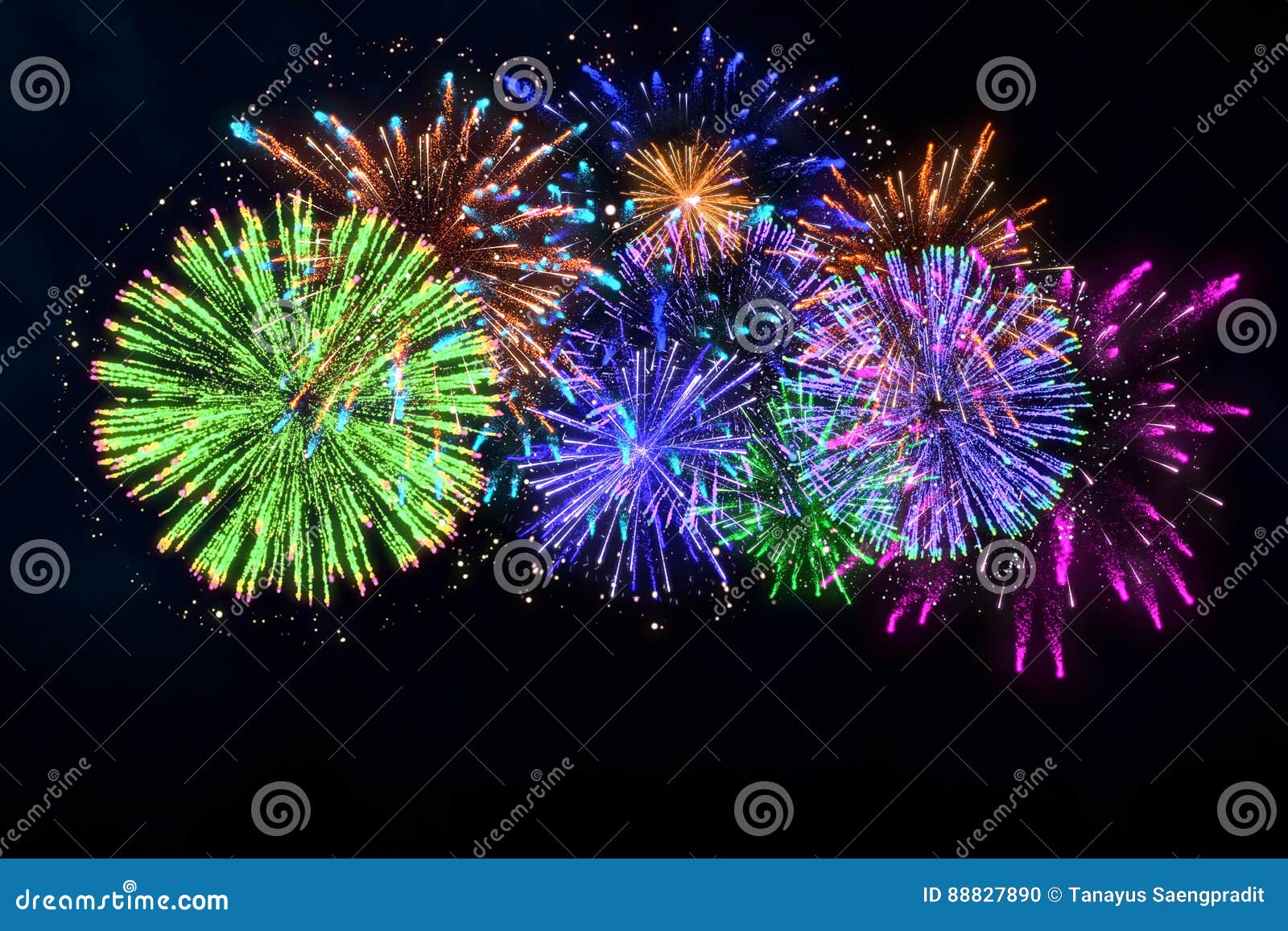 Colorful Firework on Midnight Blue Sky Stock Illustration ...